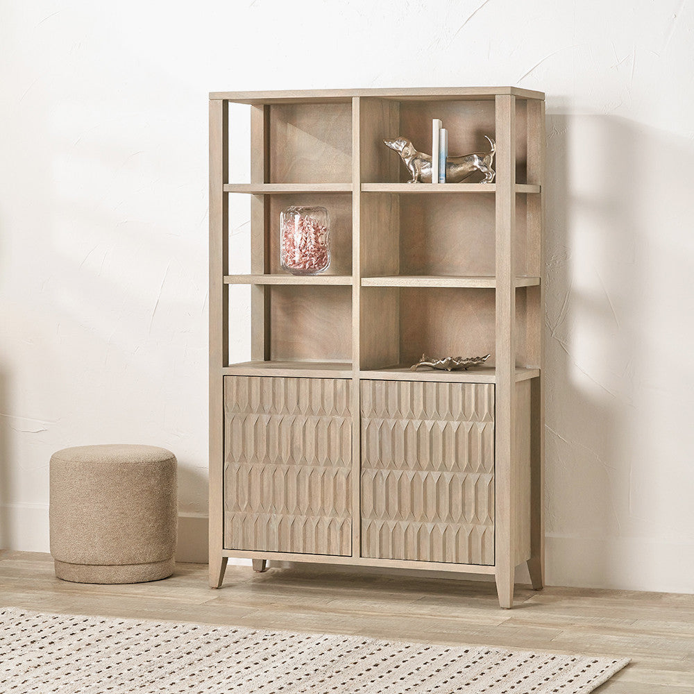 Pacific Lifestyle Stig Light Grey Mango Wood 2 Door 6 Nook Shelf Unit ...