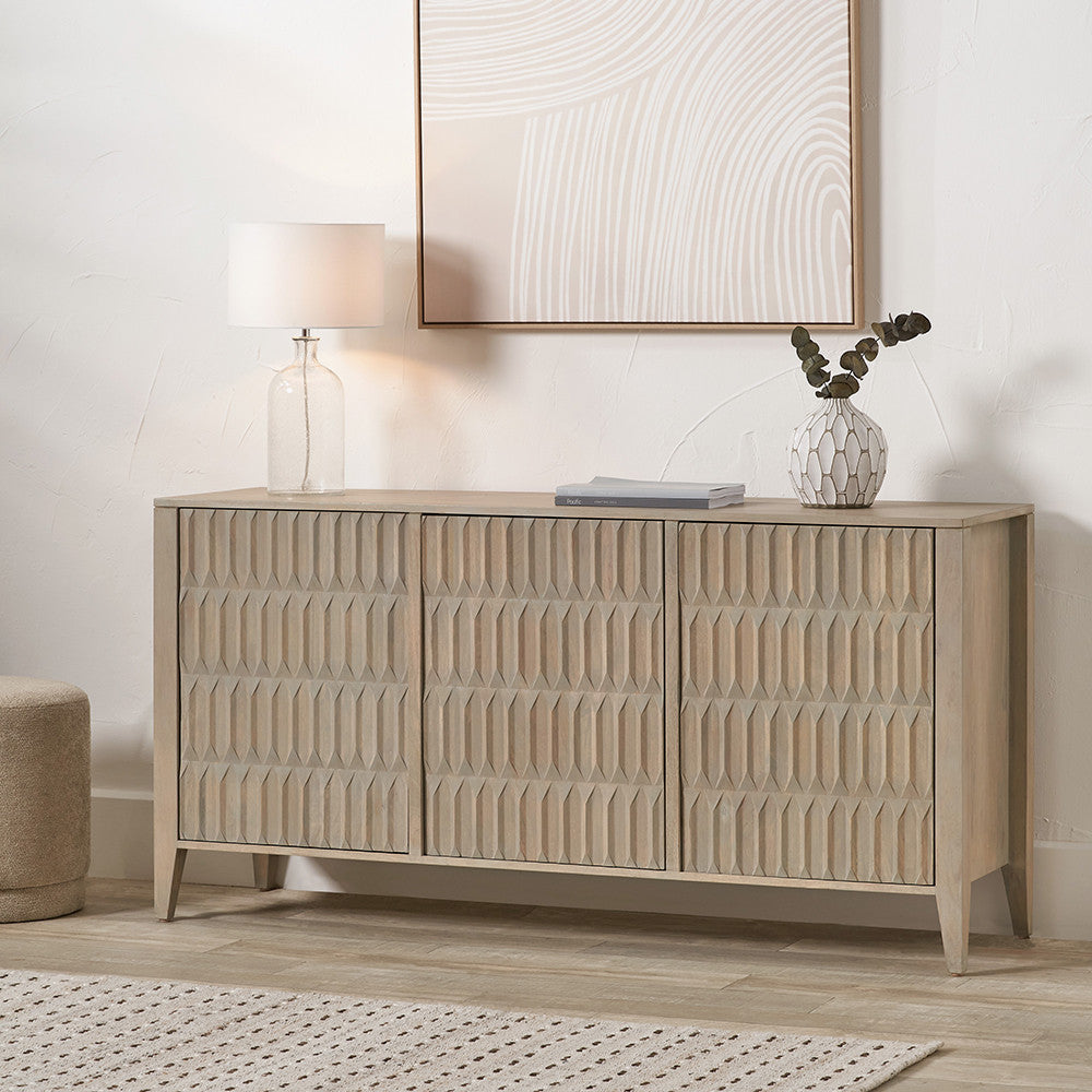 Beau&Co Stig Light Grey Mango Wood 3 Door Sideboard – Beaumonde