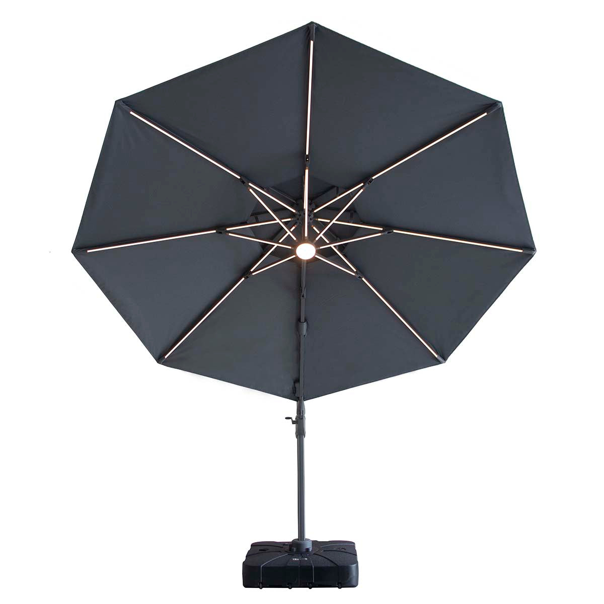 Maze Charcoal Grey Apollo LED 3m Round Rotating Cantilever Parasol ...