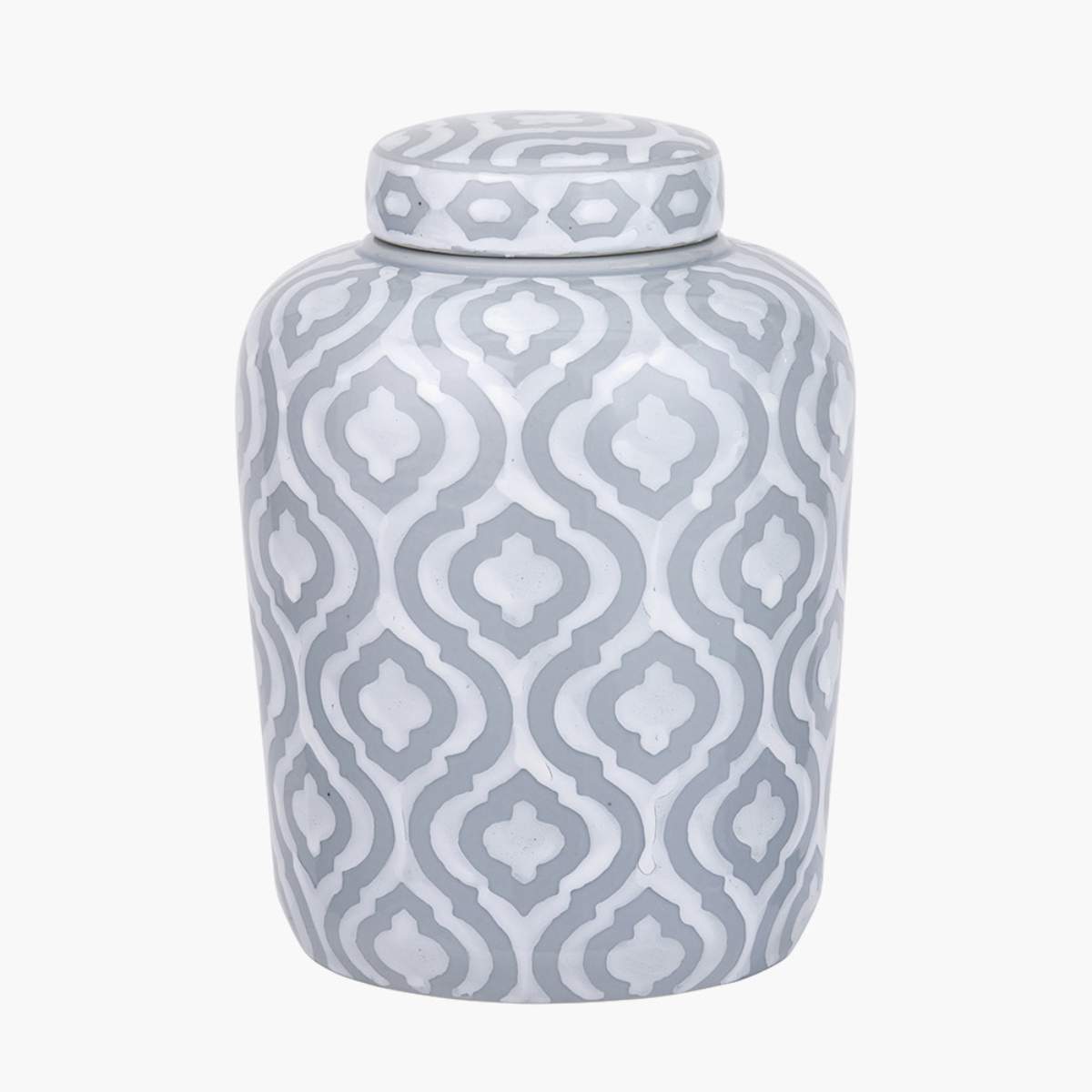 Beau&Co Celia Grey and White Ceramic Geo Pattern Lidded Ginger Jar ...