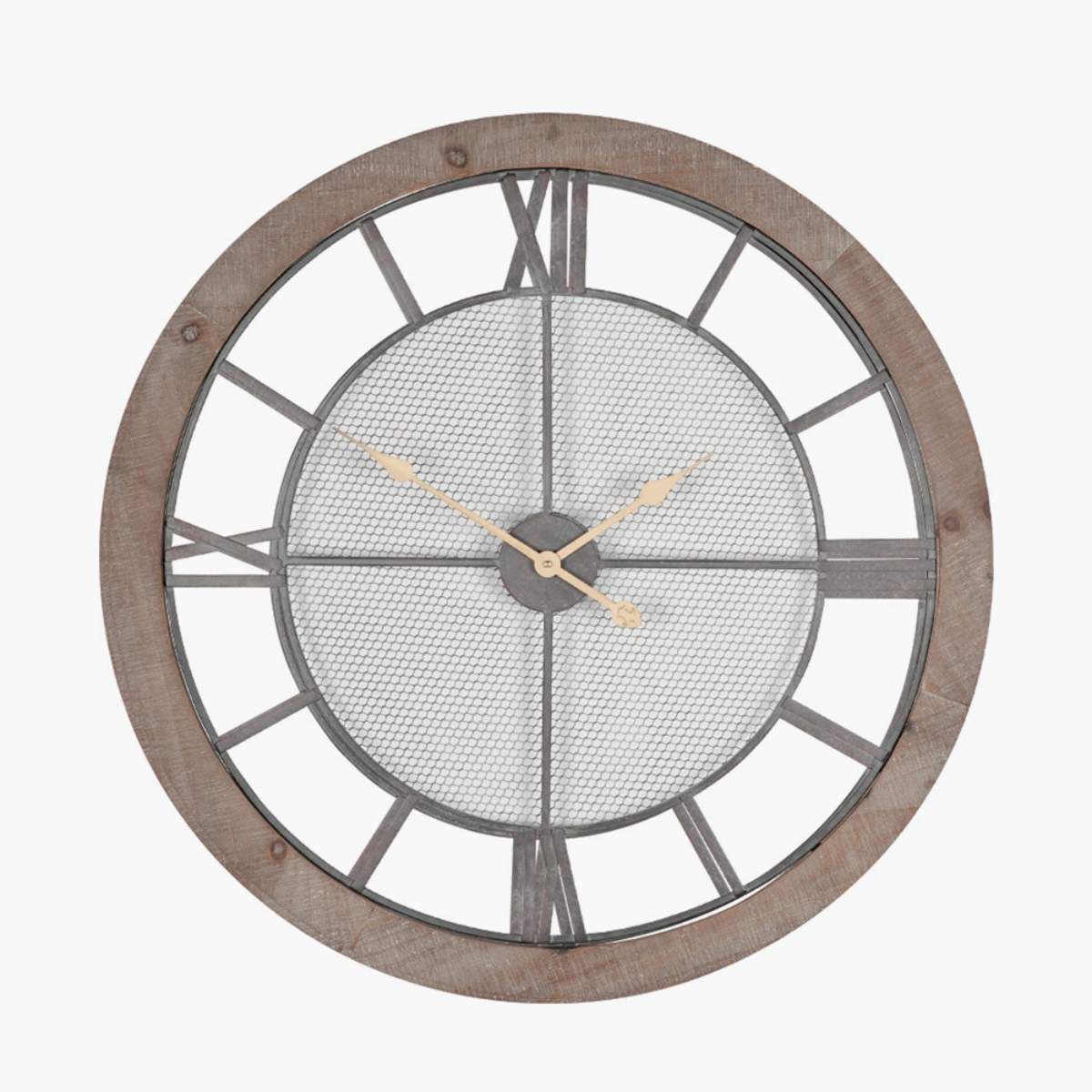 Beau&Co Natural Wood and Black Metal Mesh Round Wall Clock – Beaumonde
