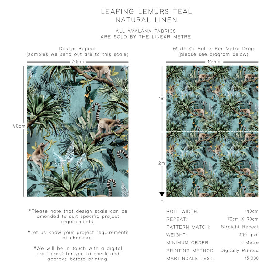 Leaping Lemur Natural Linen Fabric | 55% Linen 45% Cotton by Avalana ...