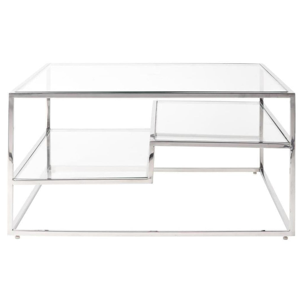Beau&Co Aleandra Clear Glass and Silver Metal Coffee Table – Beaumonde