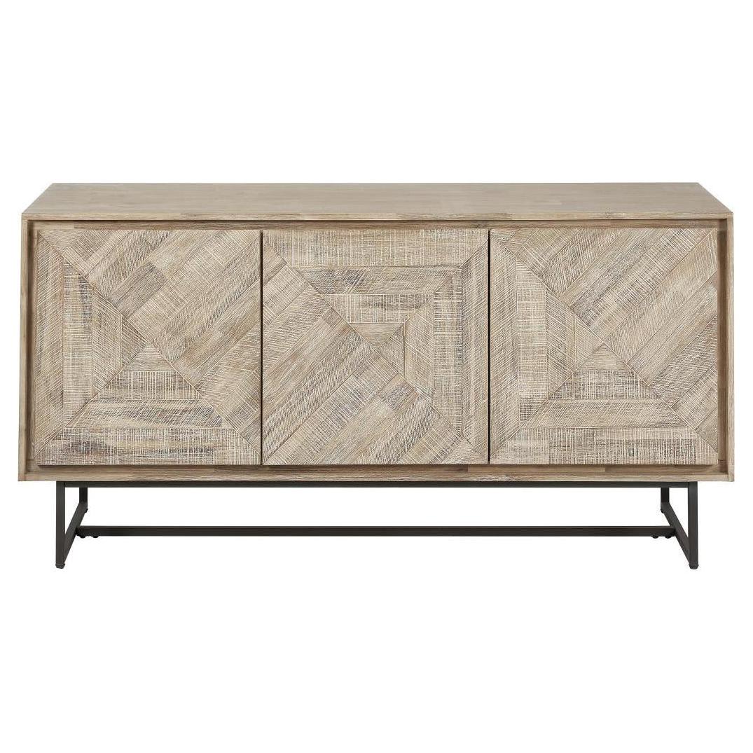 Beau&Co Torben Sand Wash Acacia Wood and Black Metal 3 Door Sideboard ...