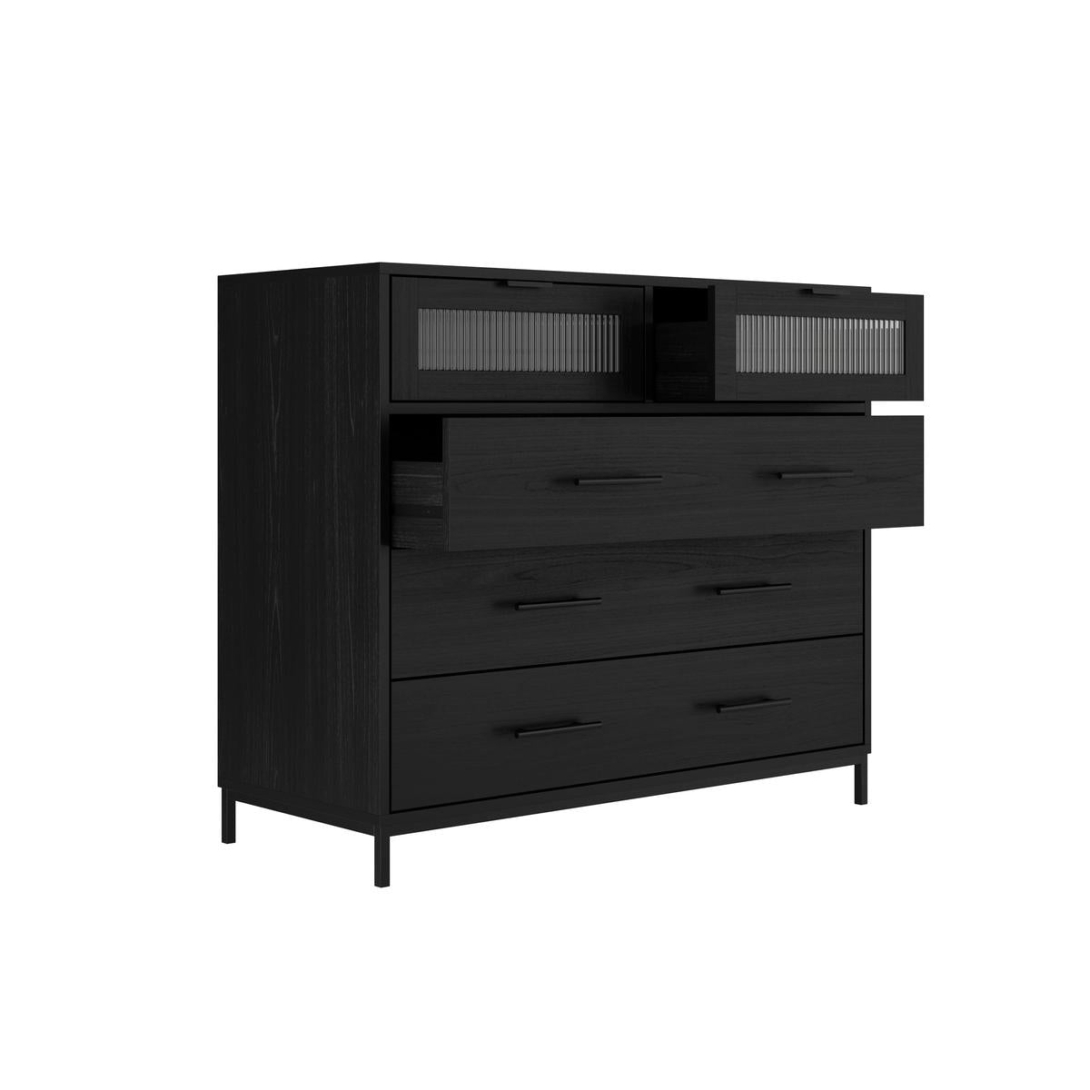HO+ME Camden Reeded Glass Chest Of Drawers In Black – Beaumonde