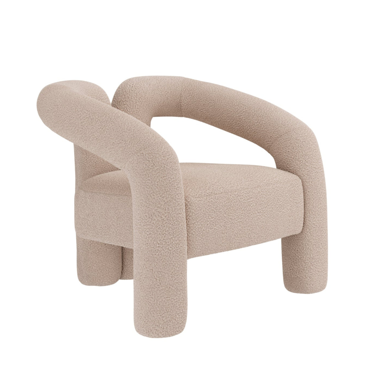 Frai Occasional Chair – Buff Boucle Fabric, Curved Three-Leg Design ...