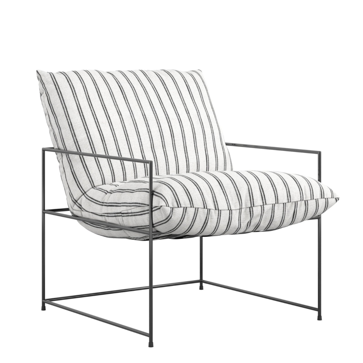 Brook Industrial Lounge Chair in Chalk Stripe with Matte Black Metal ...