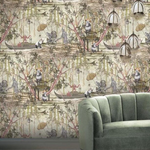 Santorus Wallpaper - Pandamonium - Golden Khaki - Iridescent – Beaumonde